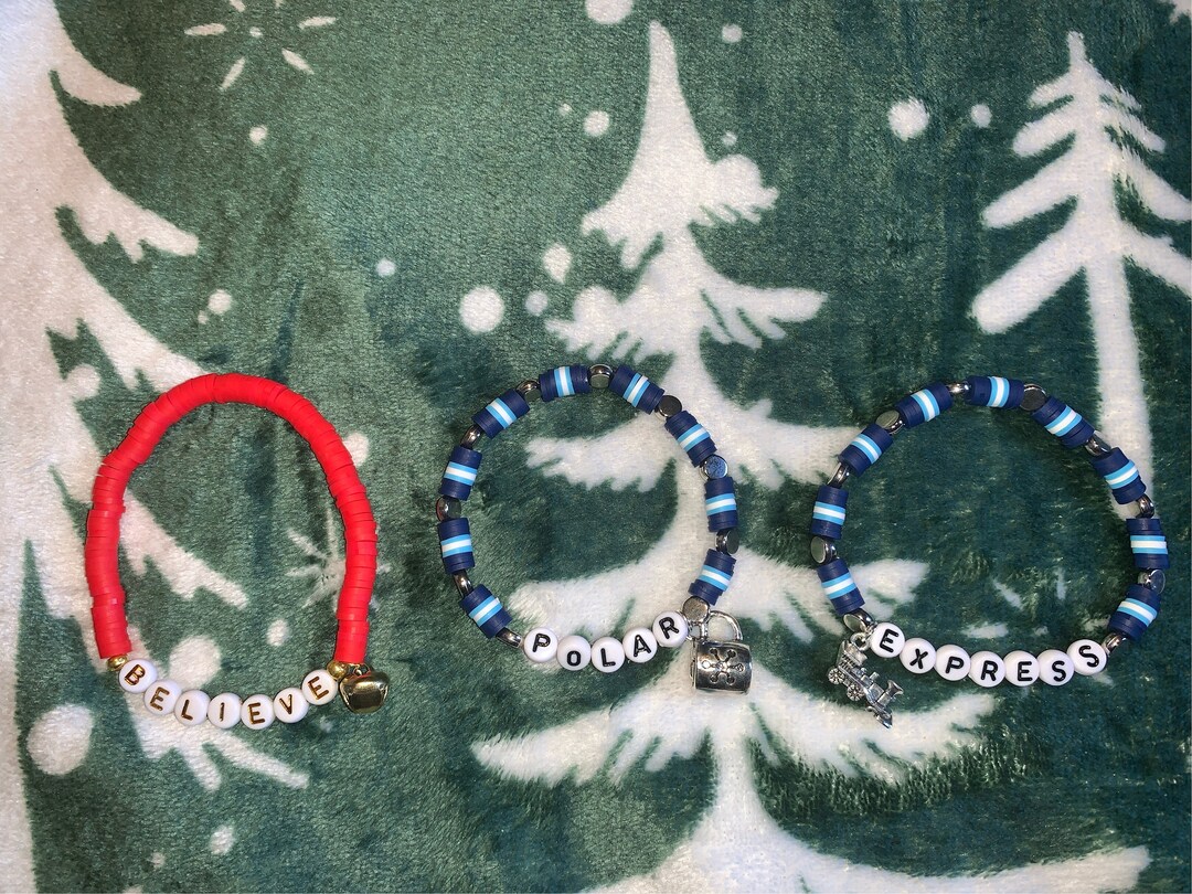 3 Polar Express Inspired Christmas Clay Bead Bracelet. - Etsy