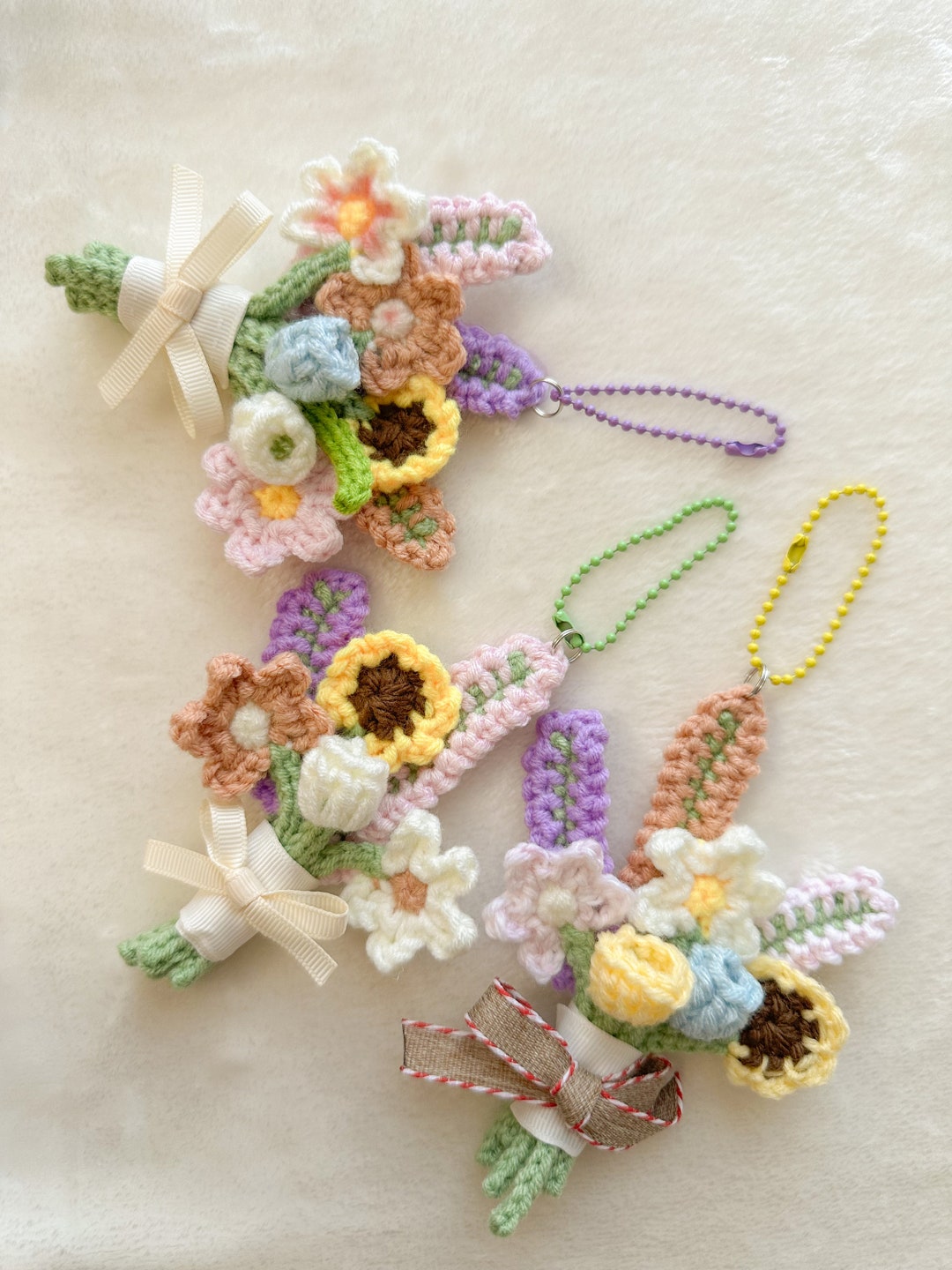 Crochet Mini Bouquet Keychain, Mini Flowers, Crochet Flowers, Cute ...