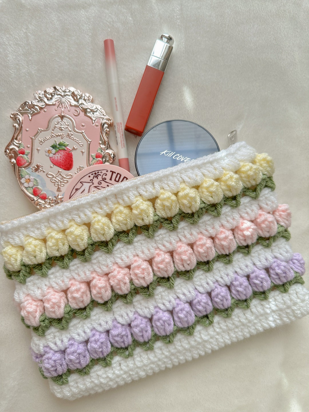Crochet Pouch, Crochet Tulip Pouch, Makeup Pouch, Pencil Case, Crochet ...