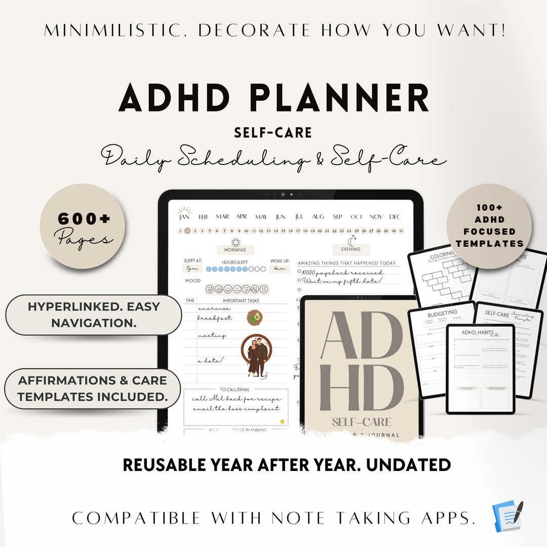 ADHD Planner, ADHD Digital Planner, Self Care Planner, Daily Planner ...