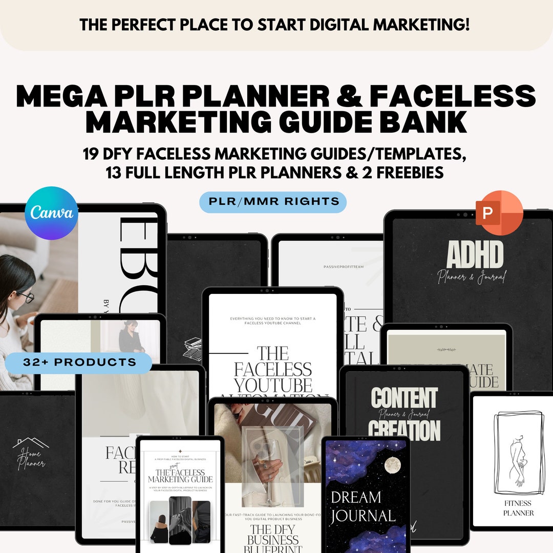 Mega Digital Marketing Bundle, PLR Planners, Faceless Marketing Guide ...