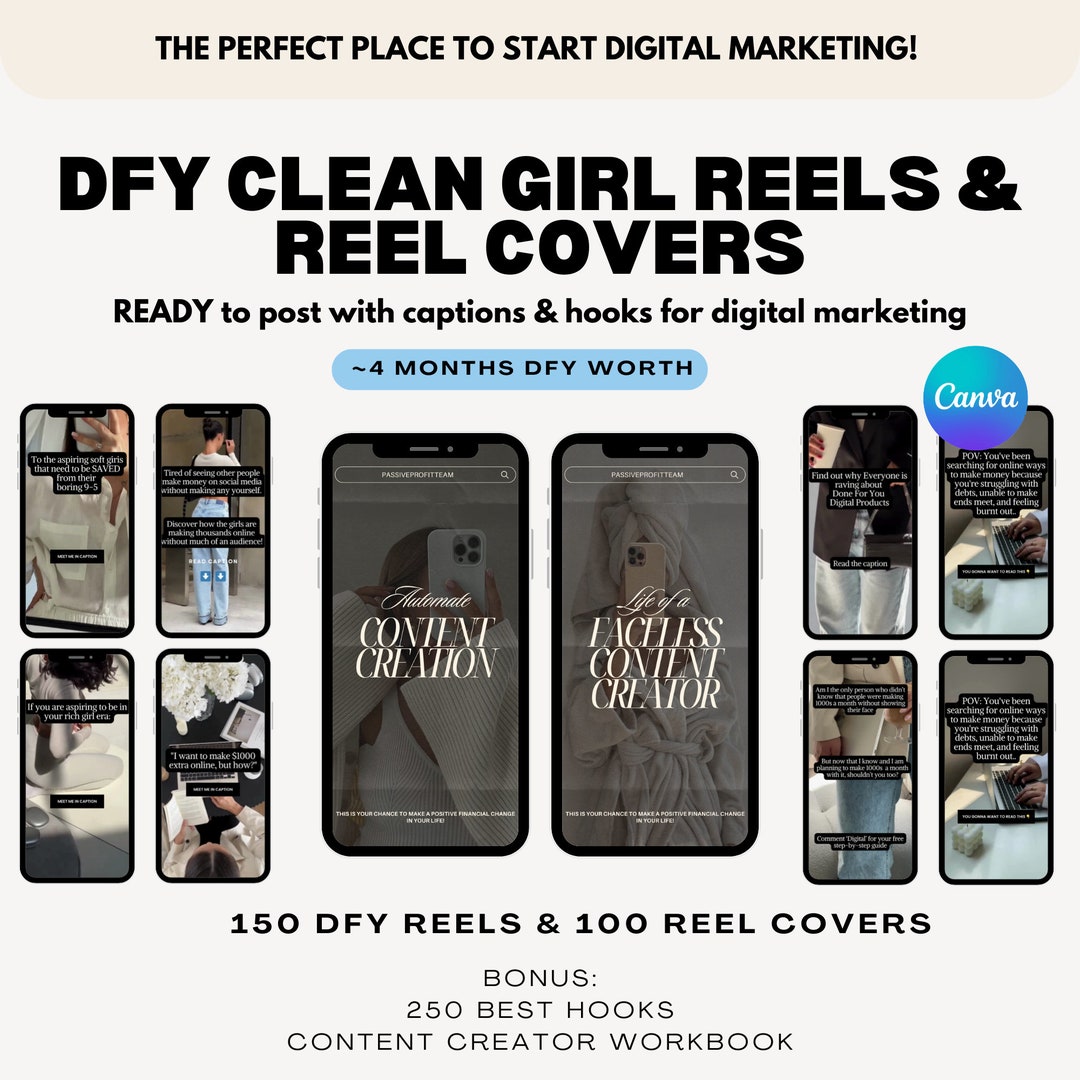 150 DFY Clean Girl Aesthetic Reels, 100 Reel Covers, 136 Images, Ready ...