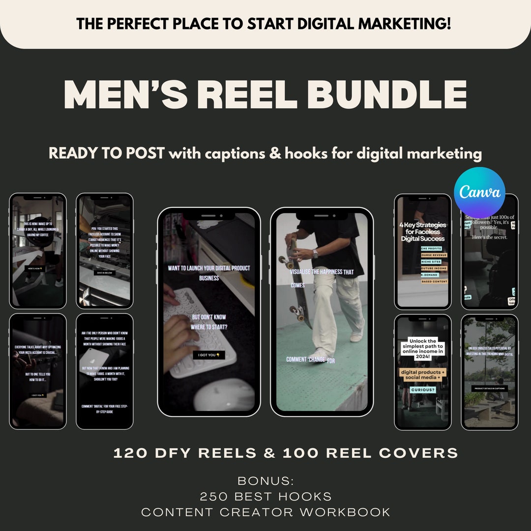 225 DFY Masculine Reels, Ready to Post, Faceless Reels for Men, Digital ...