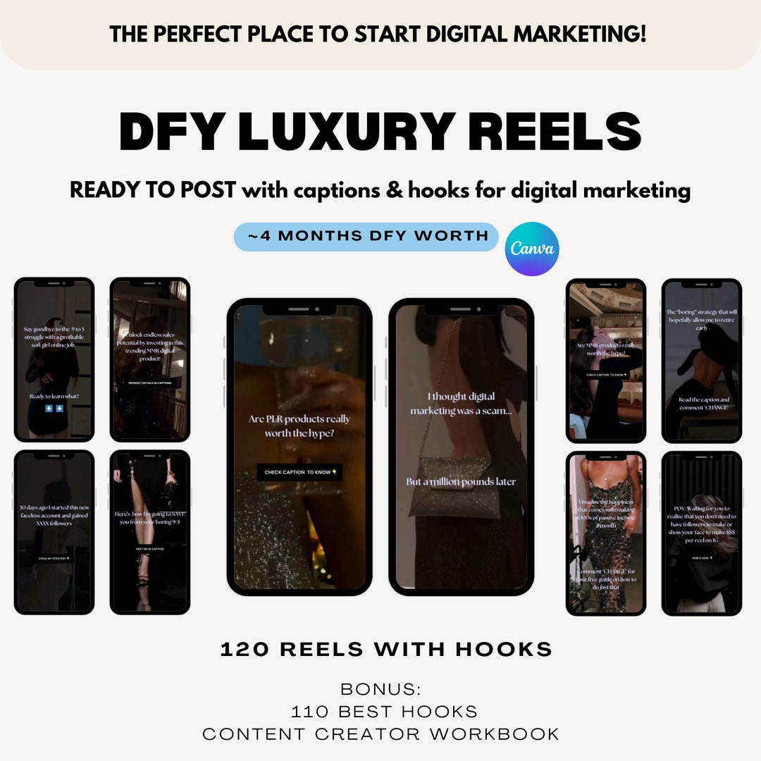 120 DFY Luxury Aesthetic Reels, Ready to Post, Faceless Reels, Digital ...