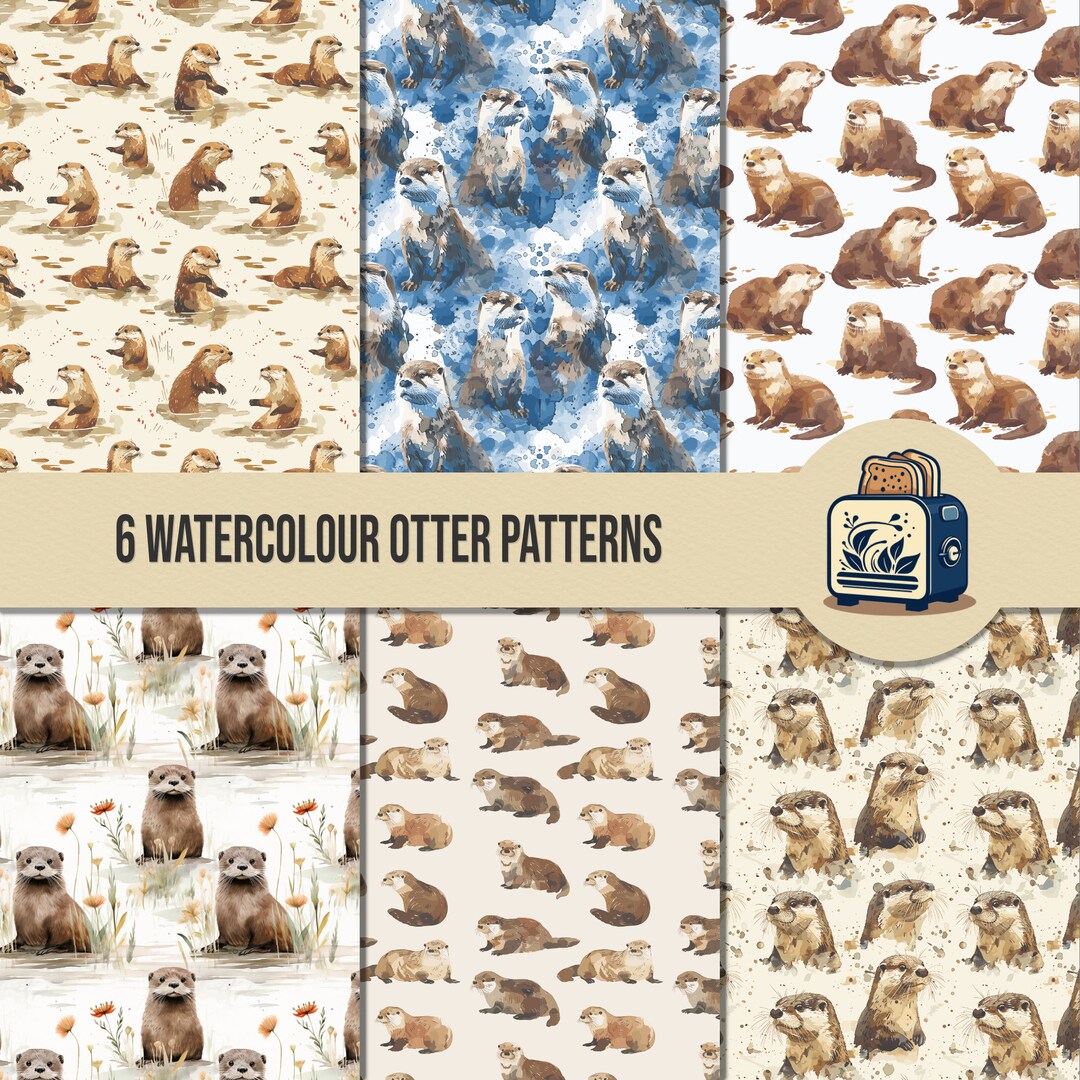 Watercolour Otter Seamless Pattern Pack of 6 Digital Download Papers - Etsy