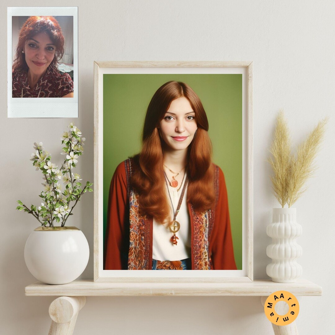 Nostalgic 70s Personalized Digital Portrait for Women, Custom Photo ...