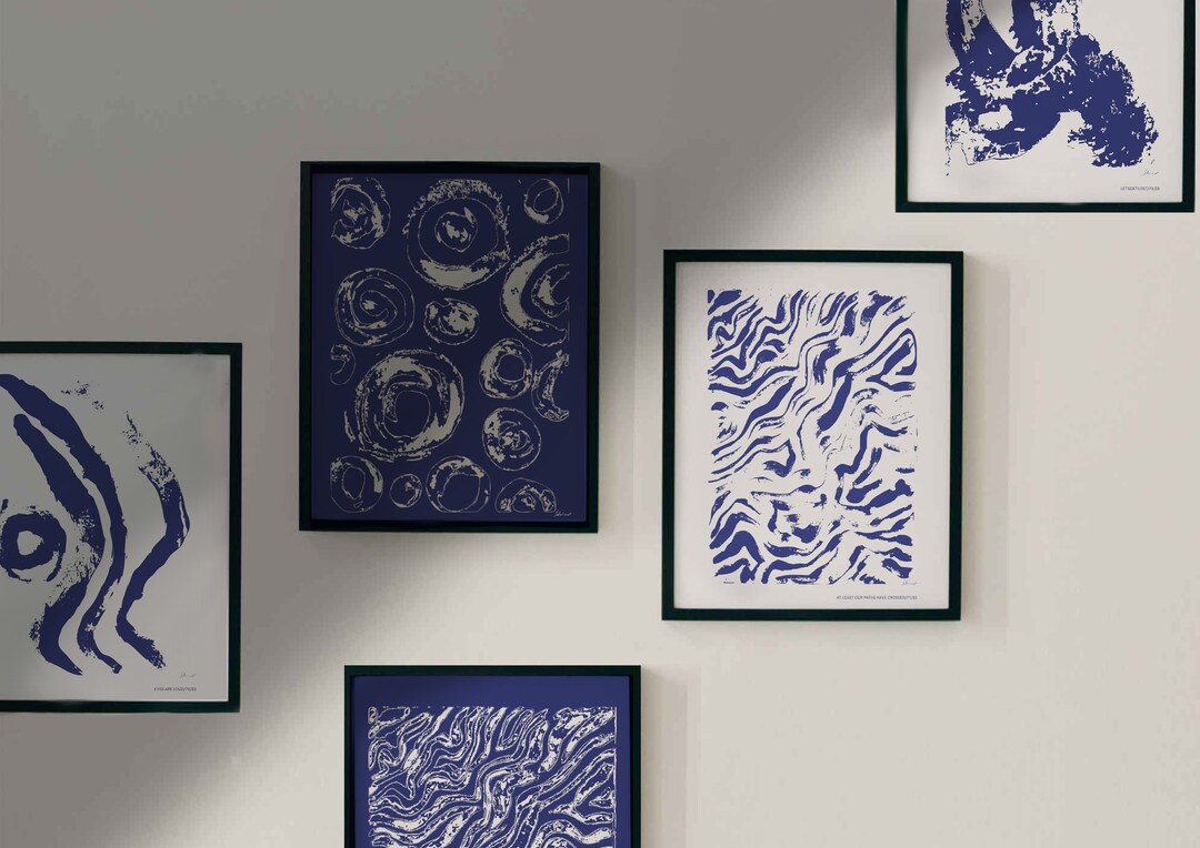 Set of 5 Digital Posters in Blue Color, Wall Print Set, Printable Wall ...