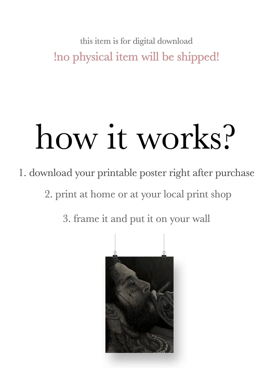 Post Malone Poster, Printable Poster, Digital Download, Post Malone Fan ...