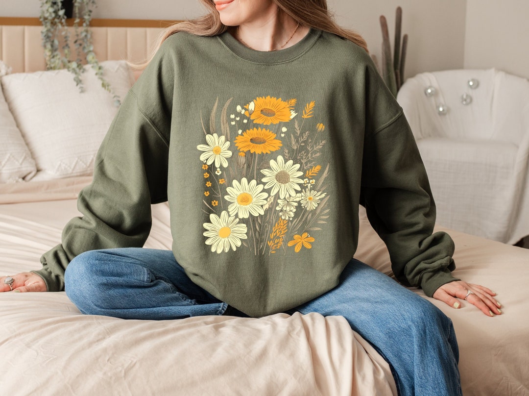 Sunflower Floral Crewneck Sweatshirt, Flowers Sweater, Nature Pullover ...