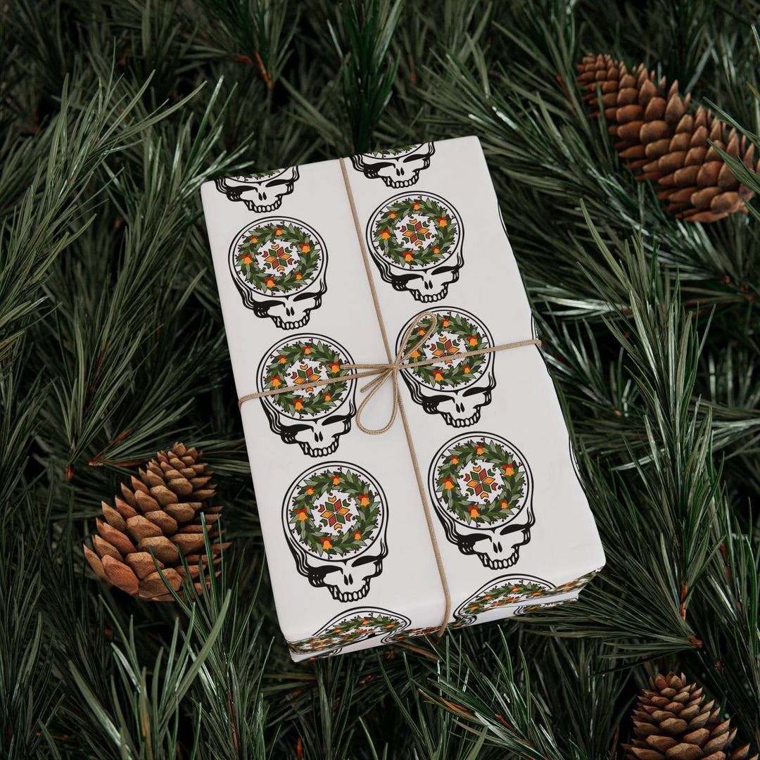 Grateful Dead Retro Colors Holiday Wreath Wrapping Paper, Deadhead Gift ...
