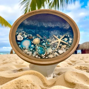 Epoxy Resin White & Wood Beach Table: Seashell Ocean Scene - Etsy