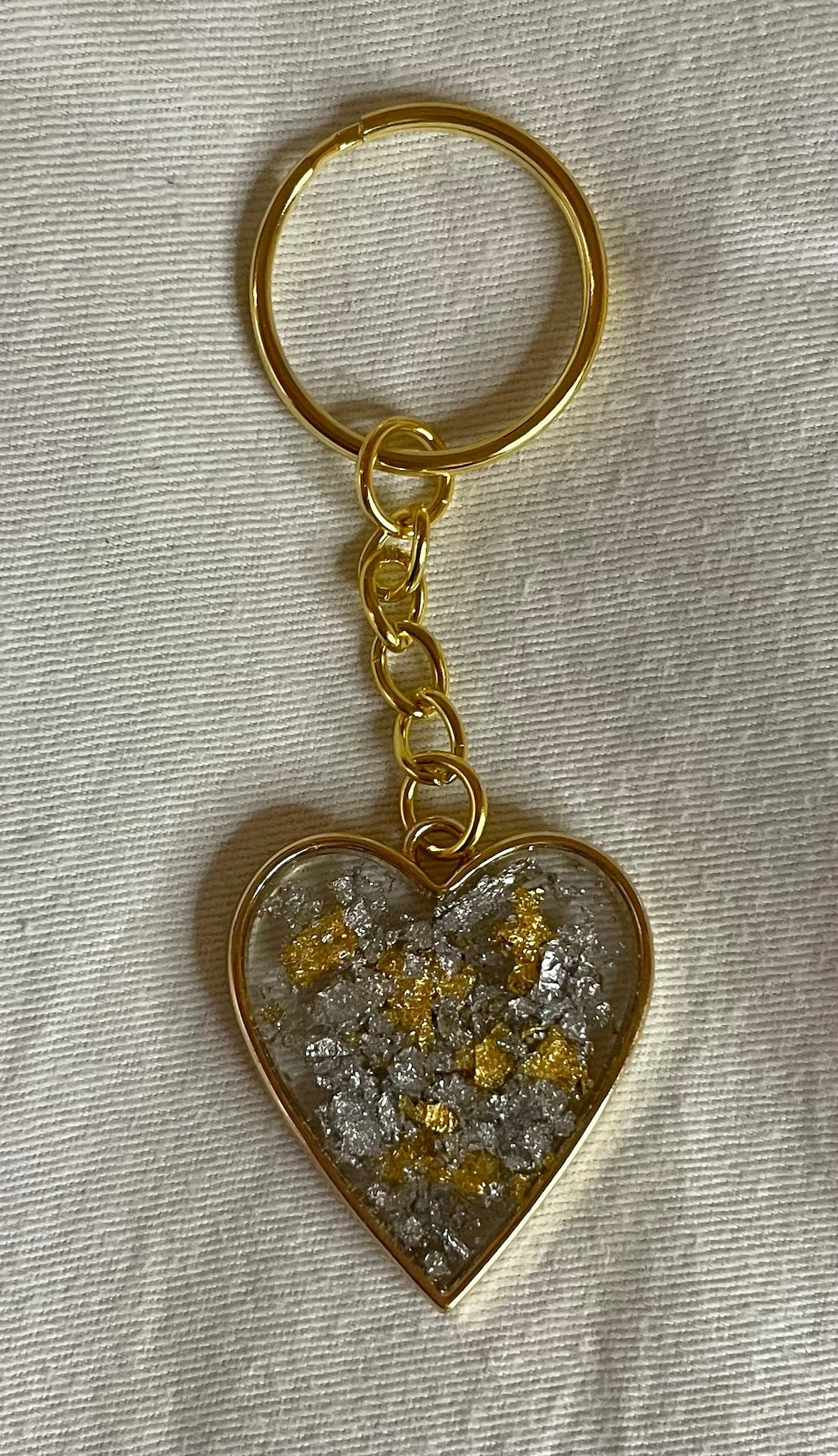 Epoxy Resin Gold & Silver Foil Gold Heart Key Chain - Etsy