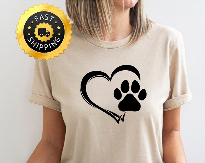 Watercolor Paw Heart Shirt, Dog Lover Shirt, Dog Mom Shirt Gift, Paw ...