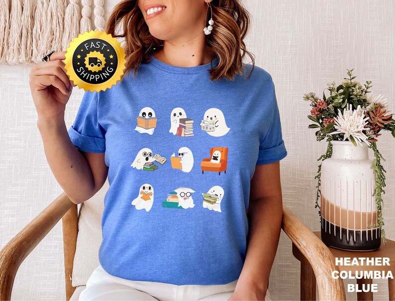 Halloween Book Ghost Shirt, Funny Reading Tee, Teacher Librarian Gift ...