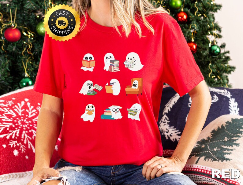 Halloween Book Ghost Shirt, Funny Reading Tee, Teacher Librarian Gift ...