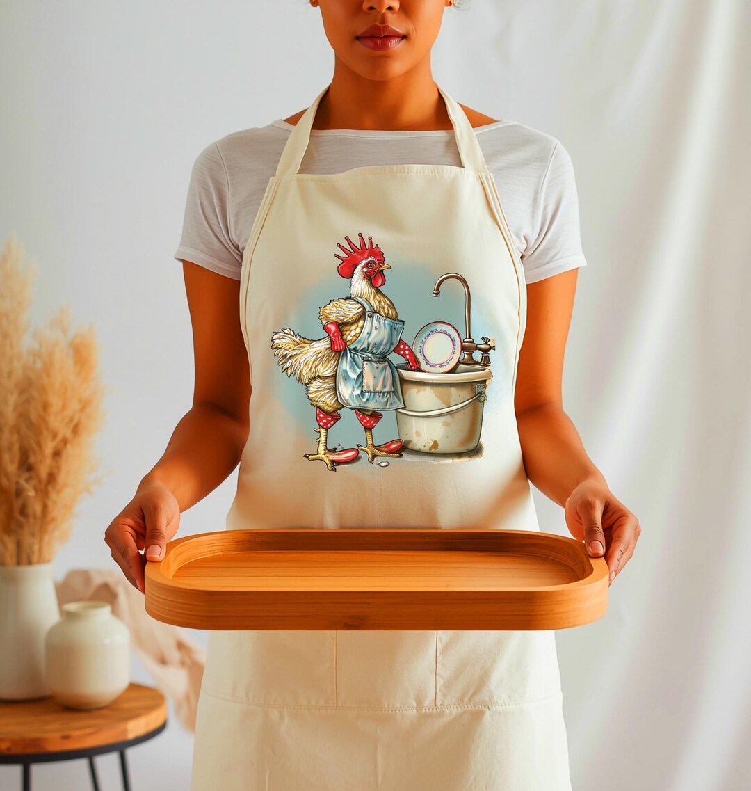 With a Rooster Washing Dishes Apron, Funny Kitchen Apron, My Kitchen My ...