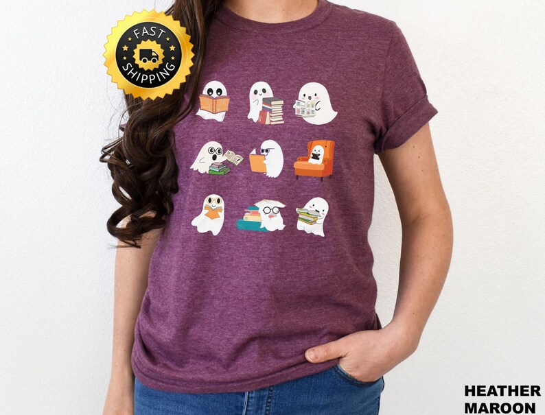 Halloween Book Ghost Shirt, Funny Reading Tee, Teacher Librarian Gift ...