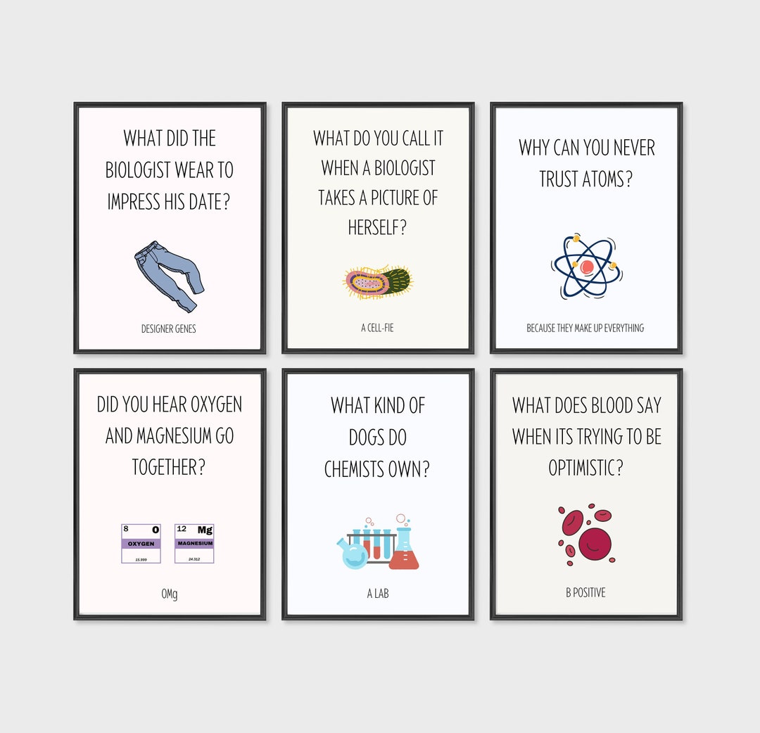 Funny Science Posters Puns Set of 6, Science Classroom Decor, Science ...