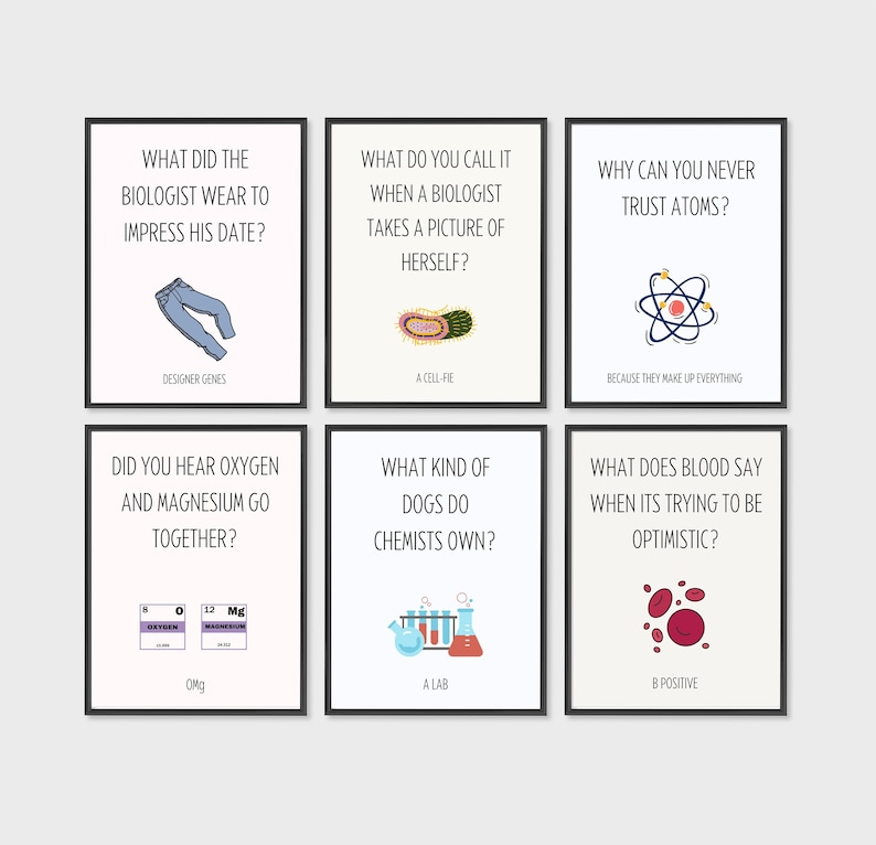 Funny Science Posters Puns Set of 6, Science Classroom Decor, Science ...