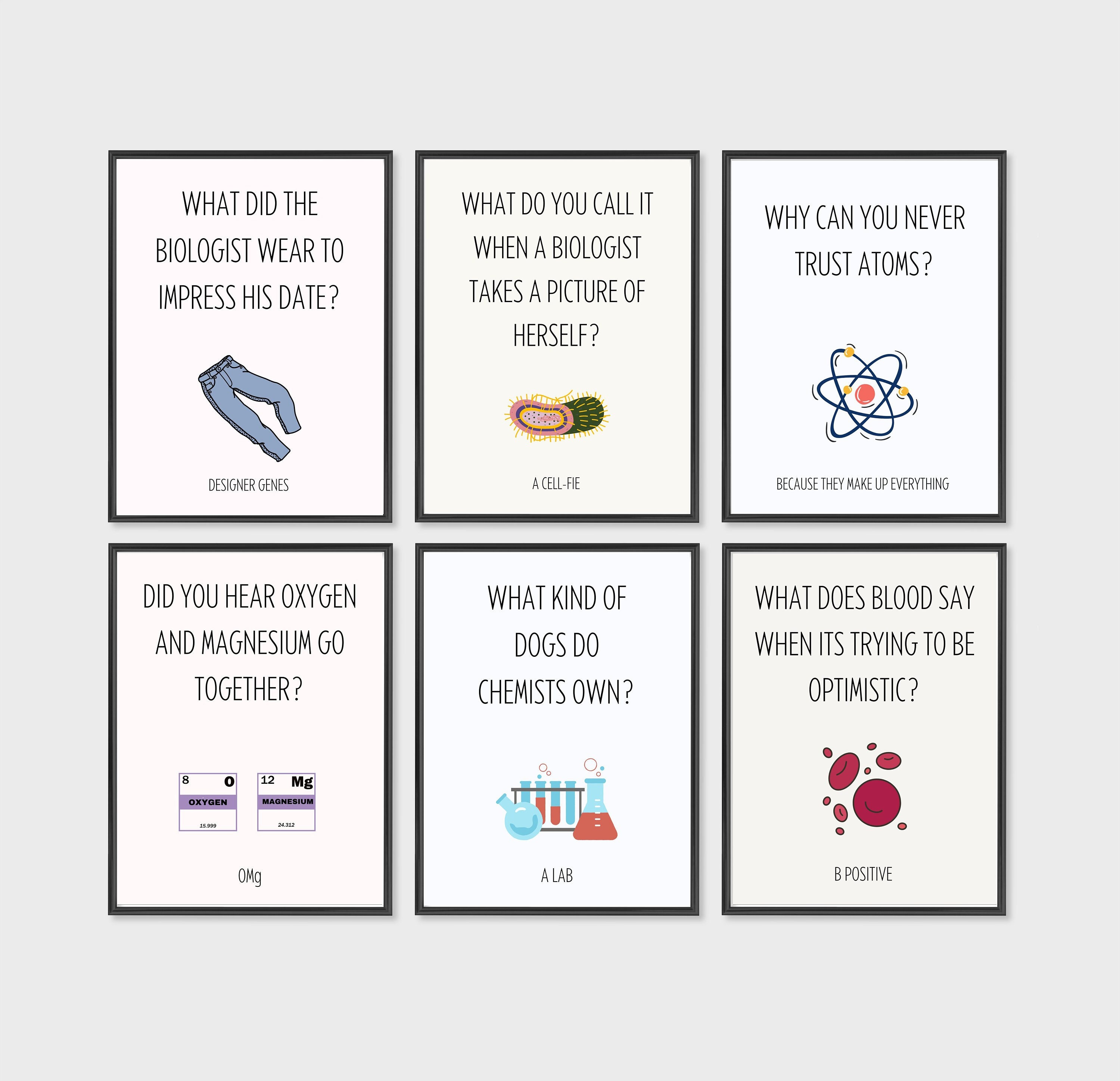 Funny Science Posters Puns Set of 6, Science Classroom Decor, Science ...