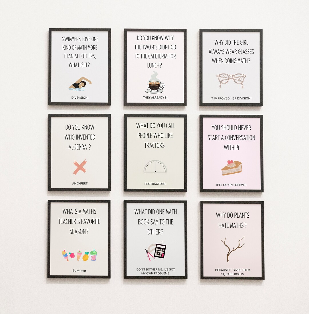 Funny Math Posters Puns Set of 9, Maths Classroom Decor, Maths Teacher ...