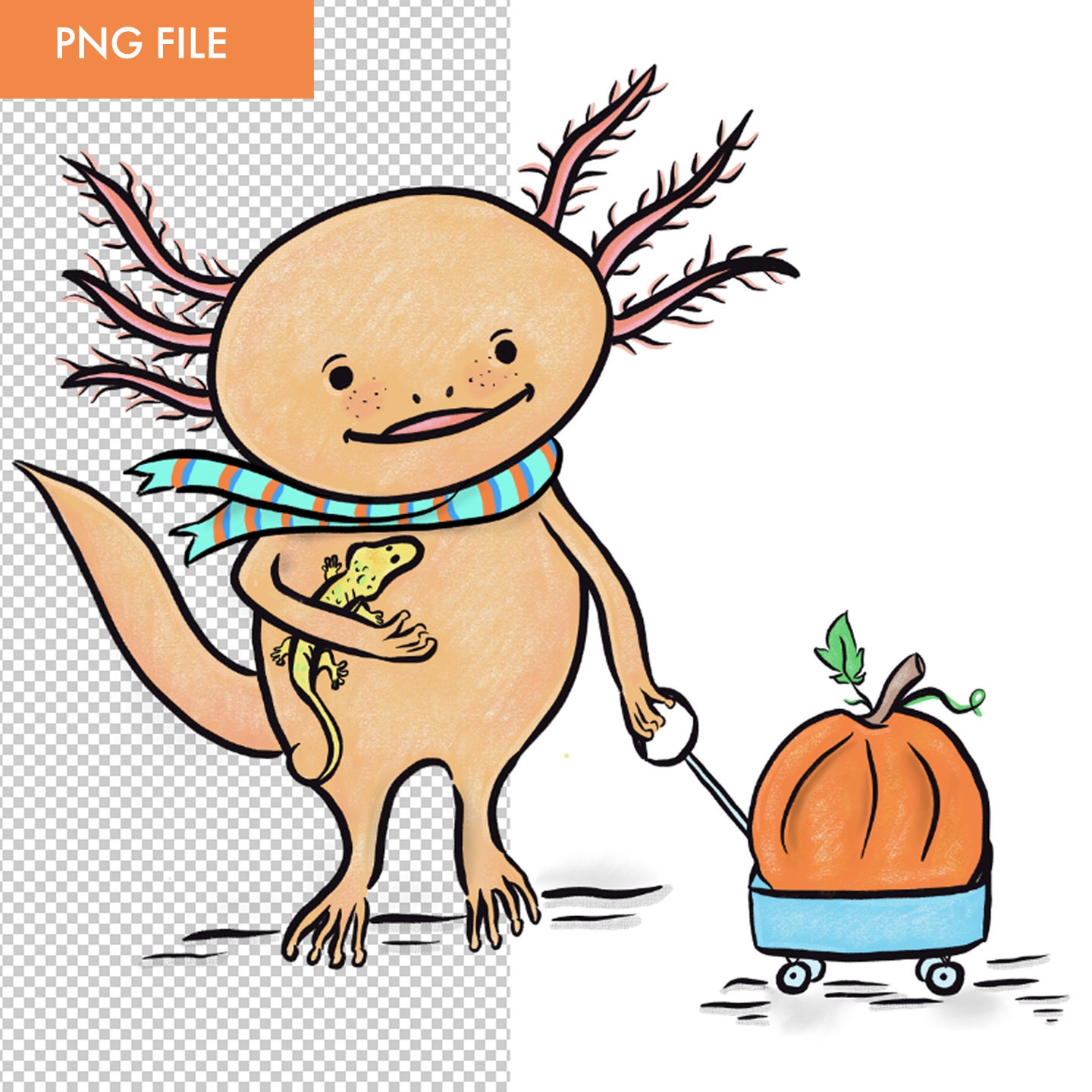 Axolotl and Pumpkin Cute Axolotl Design Fall Axolotl Artist - Etsy