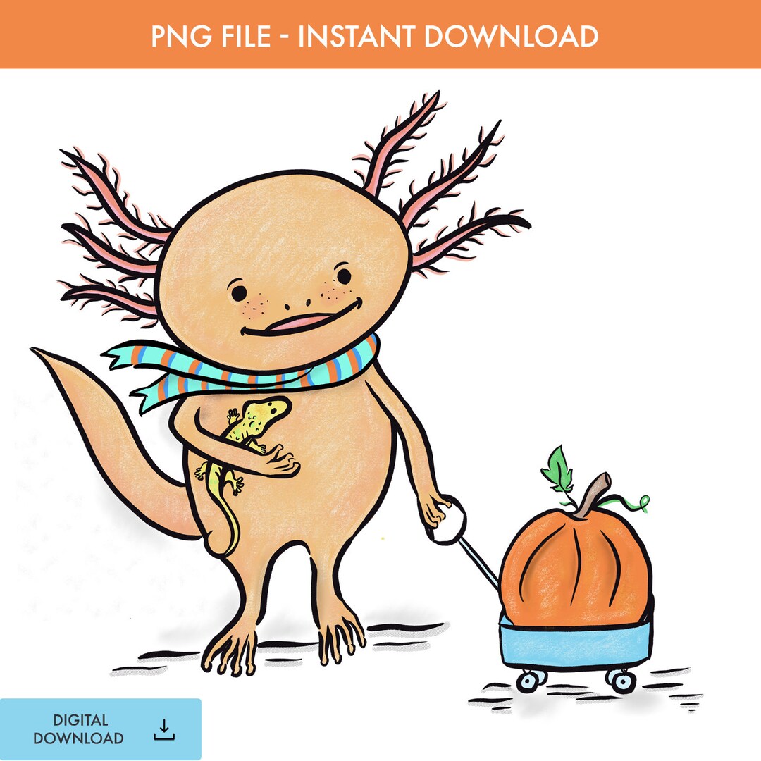 Axolotl and Pumpkin Cute Axolotl Design Fall Axolotl Artist - Etsy