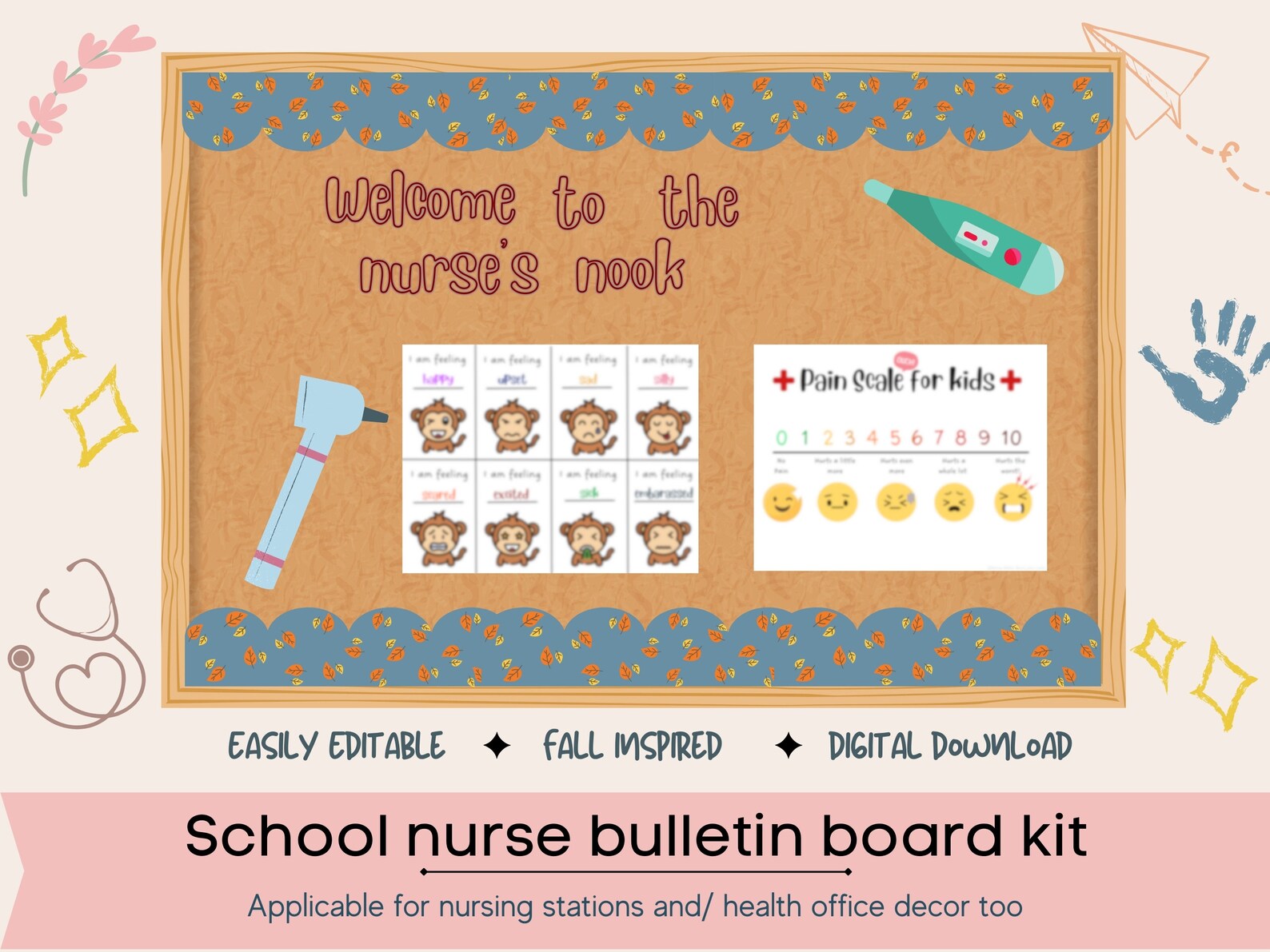 School Nurse Printable Bulletin Board Kit, Editable Bulletin Board ...