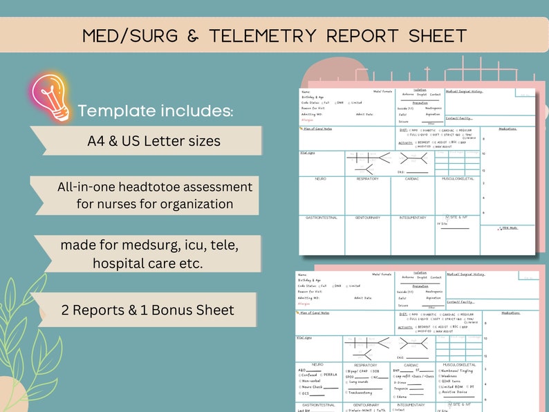 All in One Med Surg Report Sheet, Telemetry, Sbar Nurse Report, Handoff ...