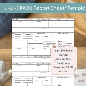 2 in 1 PACU RN Report, Perioperative Care, Report Sheet, Post Surgery ...