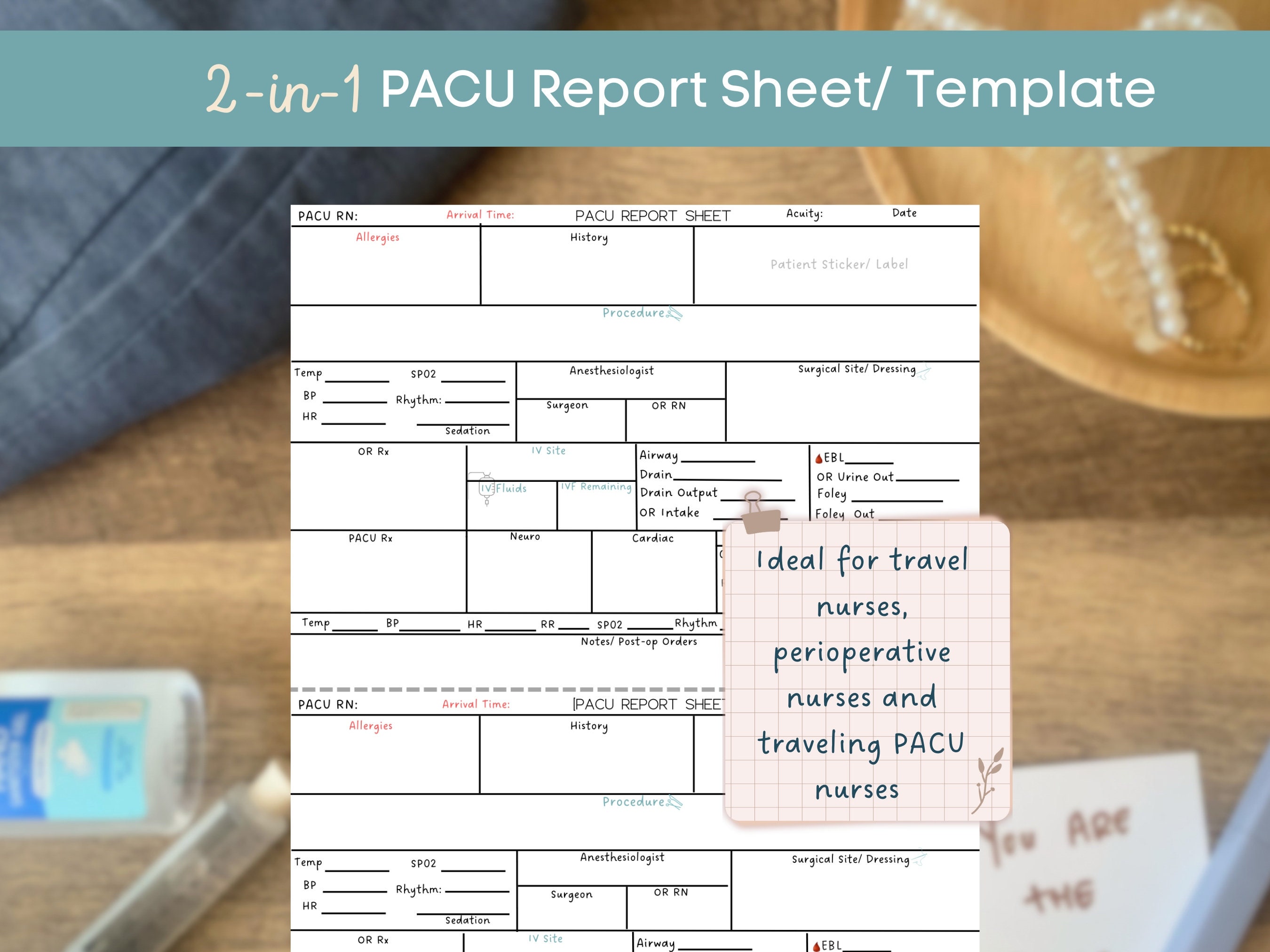2 in 1 PACU RN Report, Perioperative Care, Report Sheet, Post Surgery ...