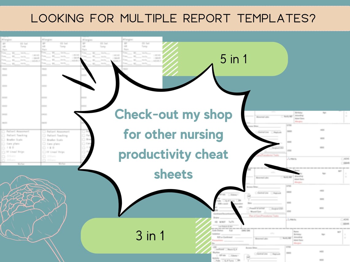 3 in 1 MULTIPLE Nursing Report, Template, Medsurg & Telemetry, Nursing ...