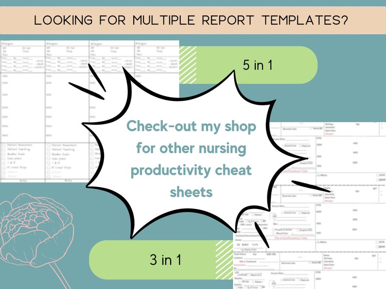 3 in 1 MULTIPLE Nursing Report, Template, Medsurg & Telemetry, Nursing Brain Report Sheet ...
