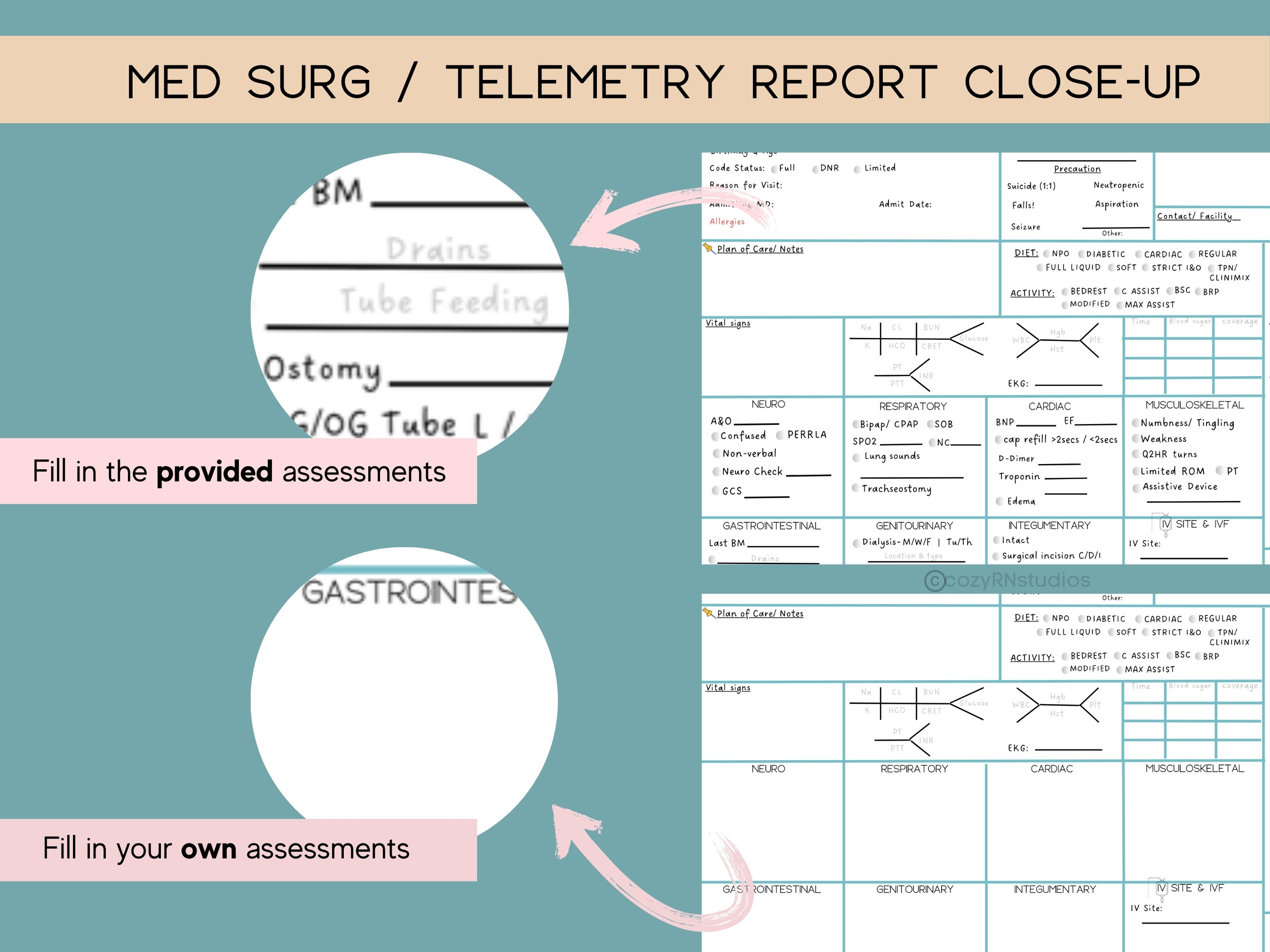 All in One Med Surg Report Sheet, Telemetry, Sbar Nurse Report, Handoff ...