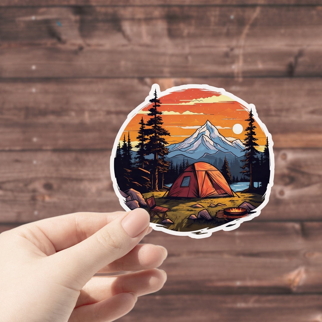 Camping Waterproof Sticker, Outdoors Camp in Nature Vinyl Decal, Forest ...