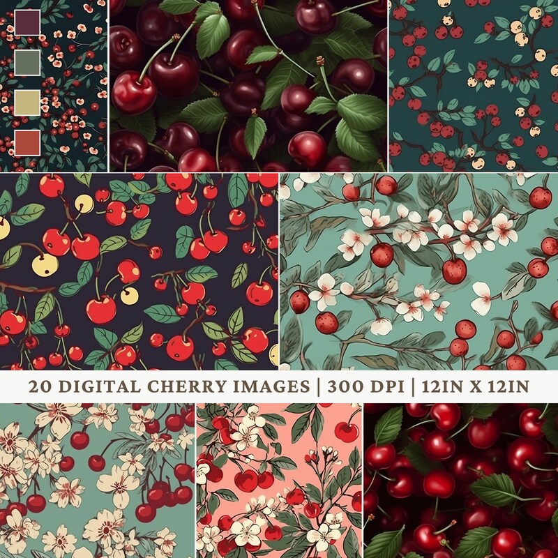 Cherry Digital Paper - Etsy
