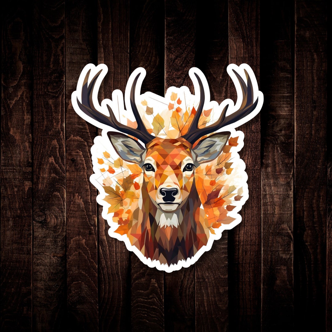 Geometric Deer Vinyl Waterproof Sticker, Elk Stag Decal, Fall Colors ...