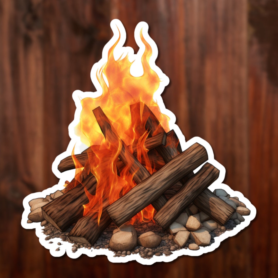 Campfire Waterproof Sticker, Outdoor Camp in Nature Vinyl Decal, Forest ...