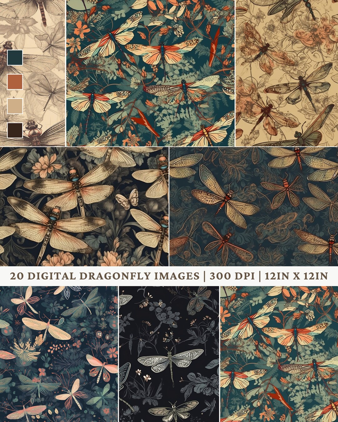 Dragonfly Digital Paper - 20 Seamless Dragonfly Patterns - Scrapbook ...