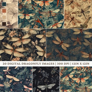 Dragonfly Digital Paper - 20 Seamless Dragonfly Patterns - Scrapbook ...