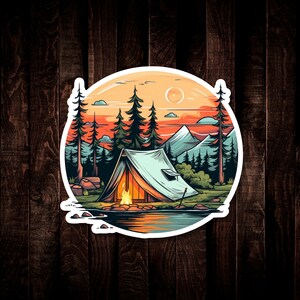 Camping Waterproof Sticker, Outdoors Camp in Nature Vinyl Decal, Forest ...