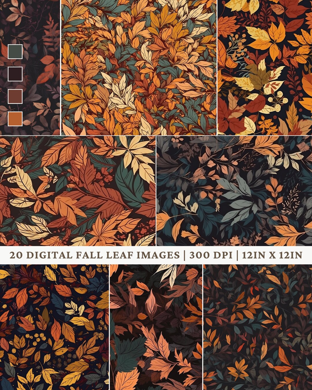 Fall Leaves Digital Paper - 20 Seamless Fall Leaves Patterns ...
