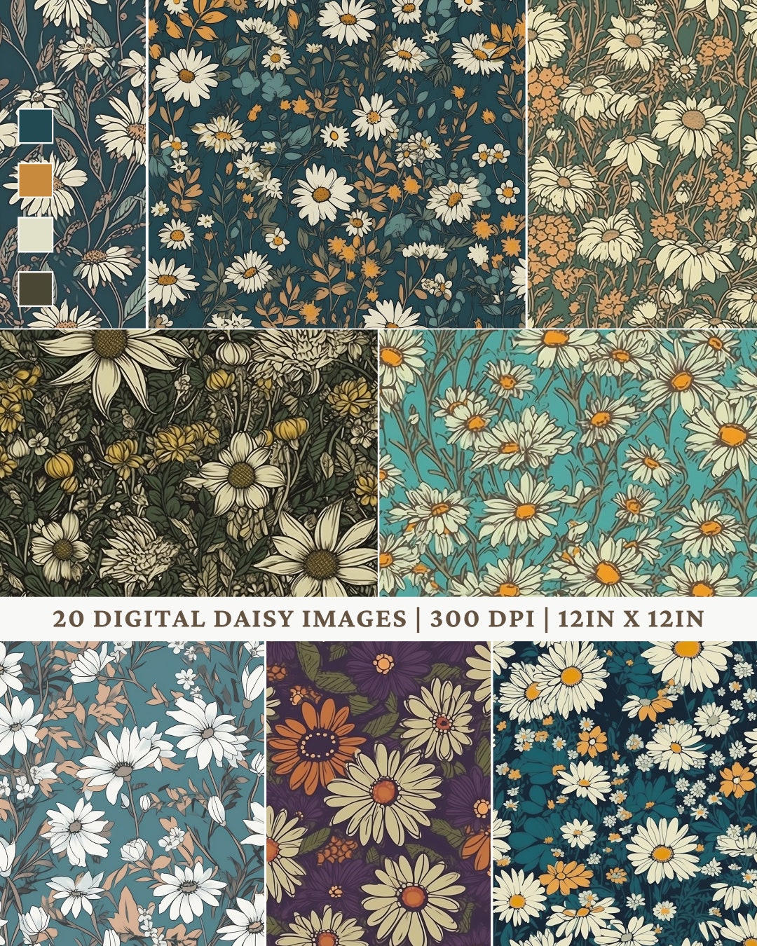Daisy Digital Paper - 20 Seamless Daisy Patterns - Scrapbook Printing ...