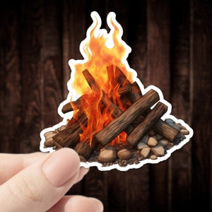 Campfire Waterproof Sticker, Outdoor Camp in Nature Vinyl Decal, Forest ...