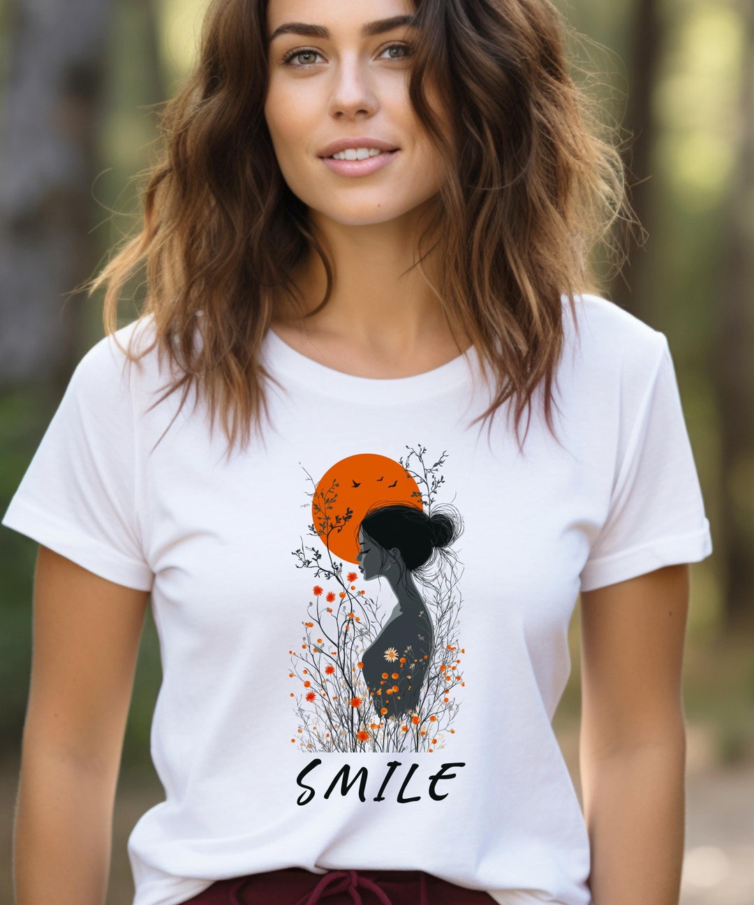 Smile Women Face T-shirt, Cute Flower Women Design, Women's T-shirt ...
