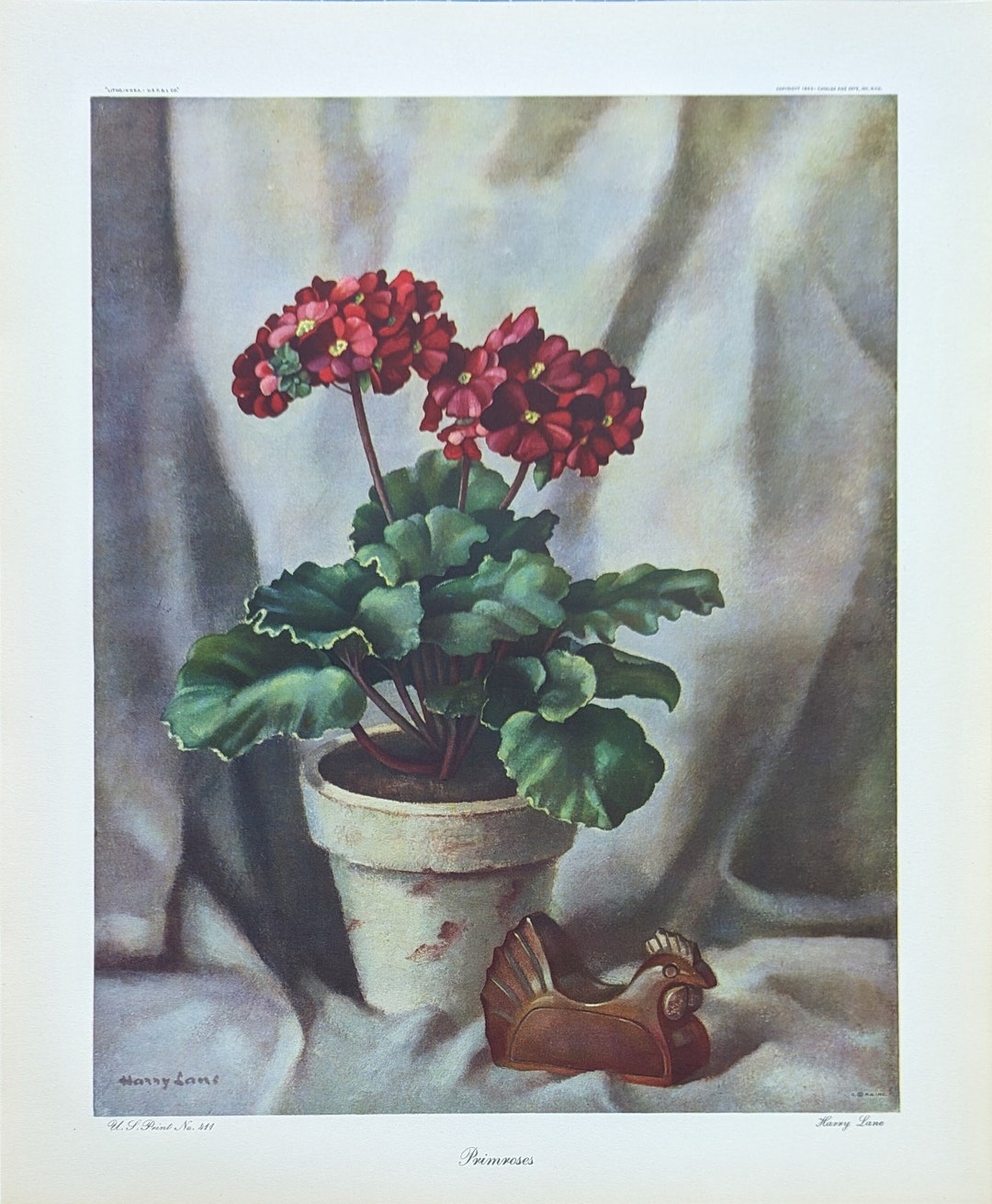 Vintage Mid-century 'primroses' Still Life Lithograph by Harry Lane ...