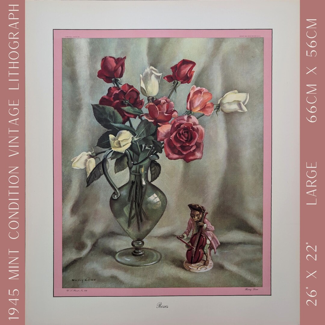 Vintage Mid-century 'roses' Still Life Lithograph by Harry Lane - Mint ...