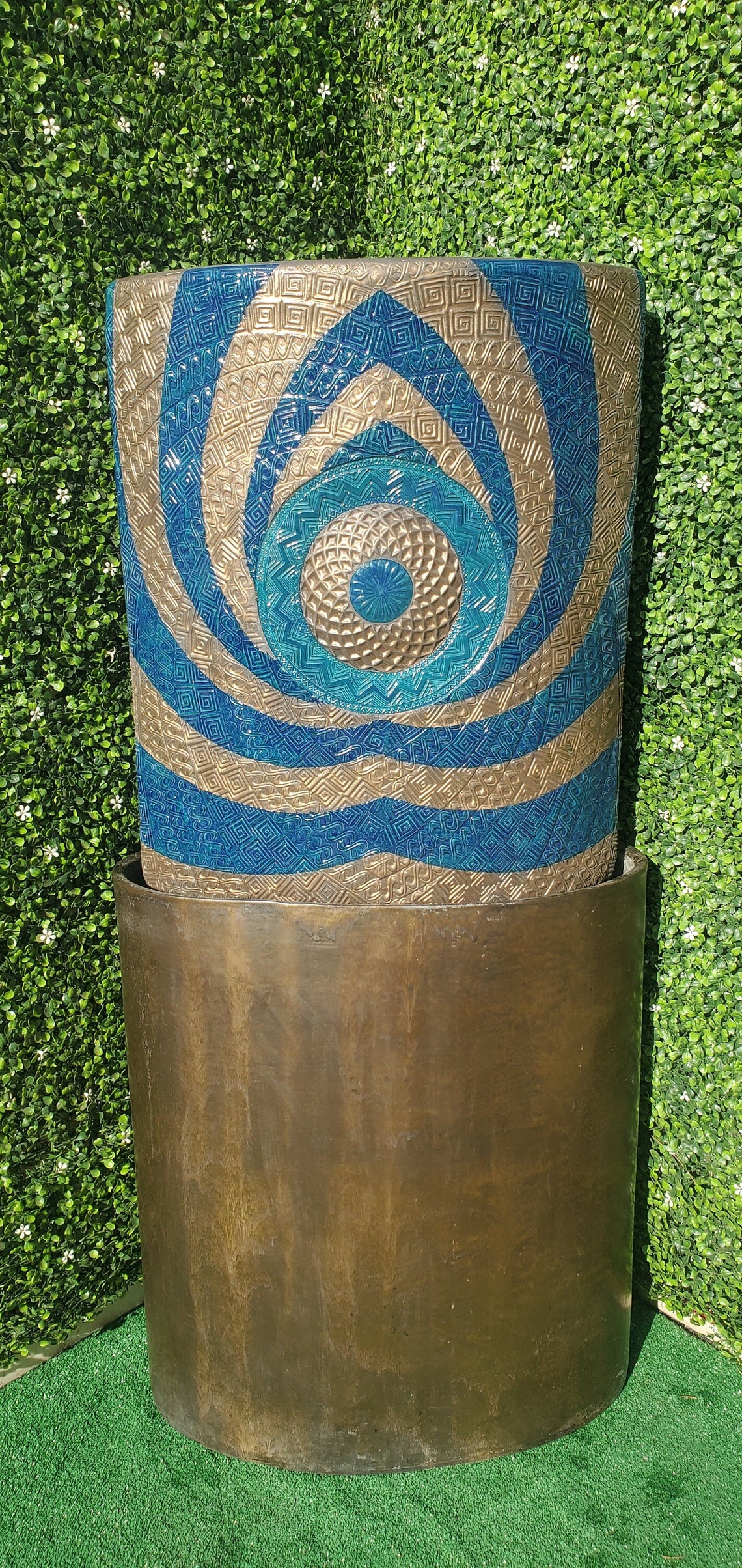 Unfolding Lotus Water Feature Fountain - Blue & Bronze - Etsy