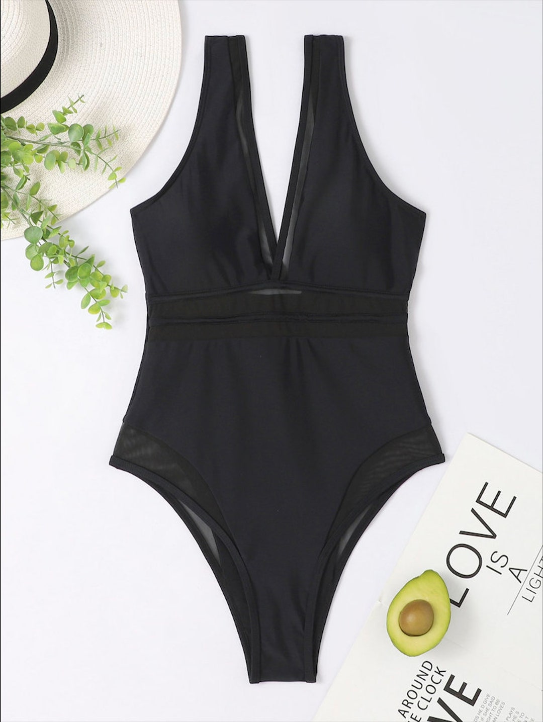 Mesh Panel Swimsuit / One Piece Sexy Swimwear / Women Solid - Etsy