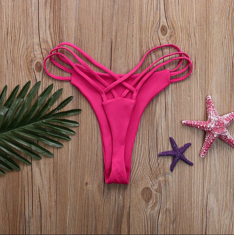 Sexy Thong Bikini Bottoms Women Red G String Brazilian Thongs Women Swimming Beach Bathing